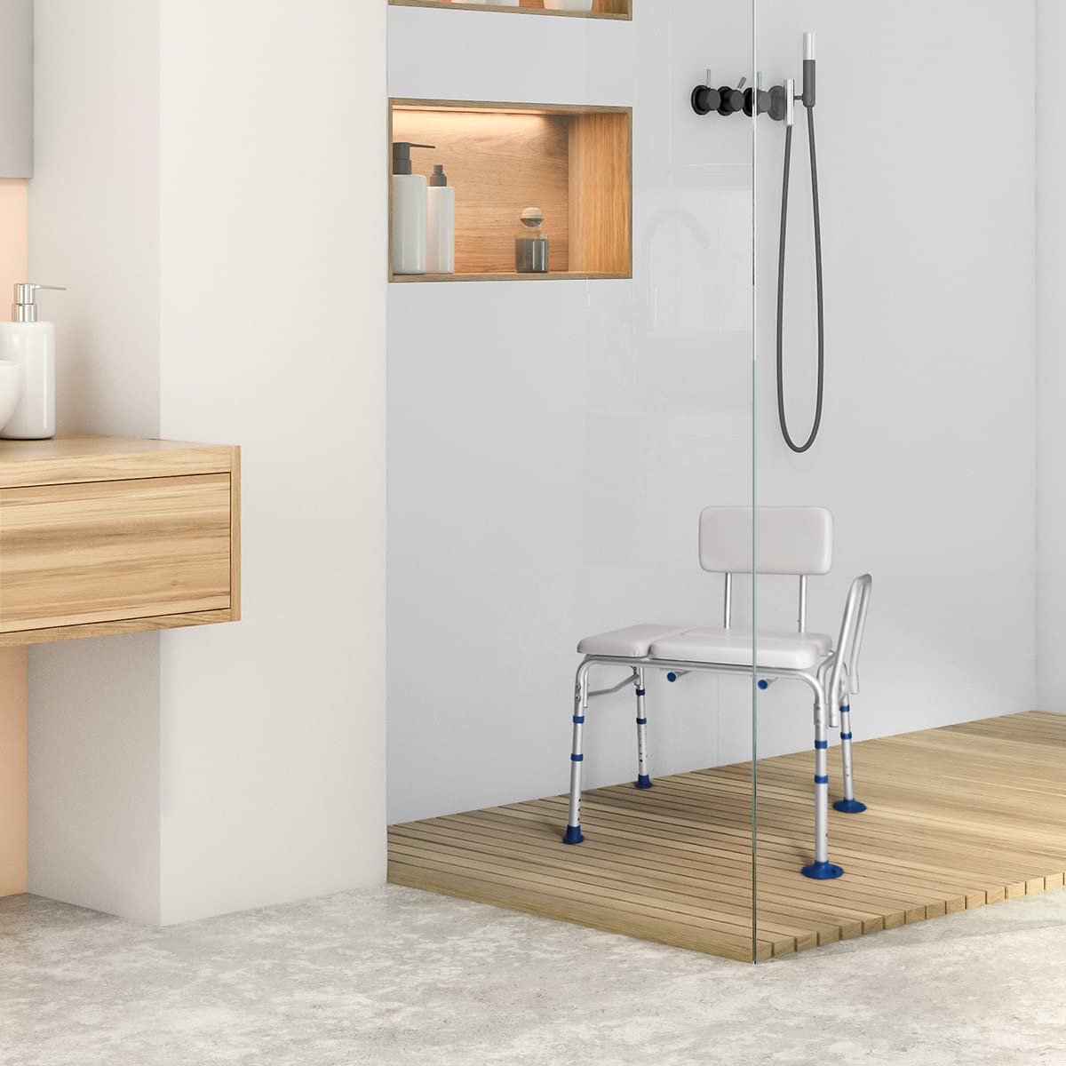 GreenChief Padded Shower Bench for Bathtub 500 LBS - Heavy Duty Shower Chair Adjustable, Transfer Bench with Arms and Backrest for Elderly, Tub Transfer Shower Seat Bath Chair for Inside Shower
