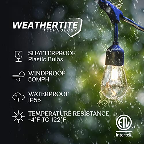 Brightech Ambience Pro Solar Powered String Lights - Commercial Grade Waterproof Patio Lights with 27 Ft Edison Bulbs - Shatterproof LED Solar Outdoor String Lights - 1W LED, Soft White Light