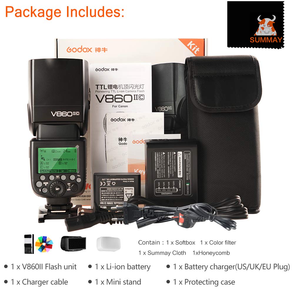 GODOX V860II-C Camera Flash Speedlite for Canon Camera 2.4G Wireless E-TTL 1/8000s High-Speed Sync GN60 Speedlight Photography