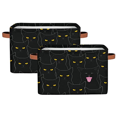 Storage Basket Bin,Night Cat Large Fabric Storage Box with Handles,Cat Collapsible Decorative Baskets Organizer Basket for Nursery Bedroom Office