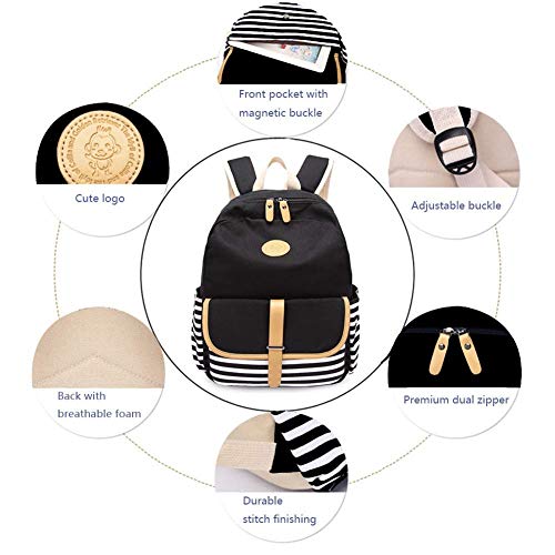 EZYCOK School Backpack for Teen Girls Women with USB Charging Port, Lightweight Canvas Backpack College Bookbag with Lunch Bag and Pencil Case, Black