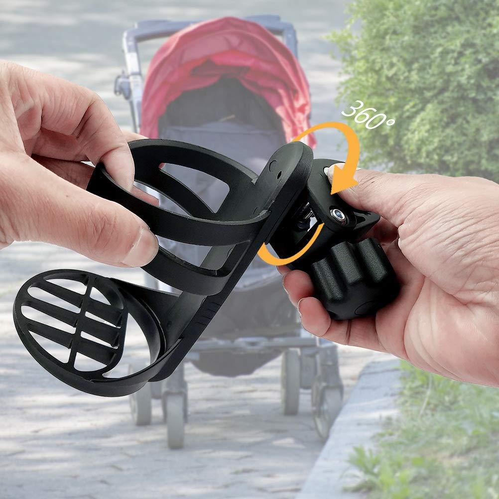 Badiano 2 Pack Stroller Drink Holders for Cups or Bottles, Universal for Bicycle, Wheelchair, Trolleys, 360 Rotation