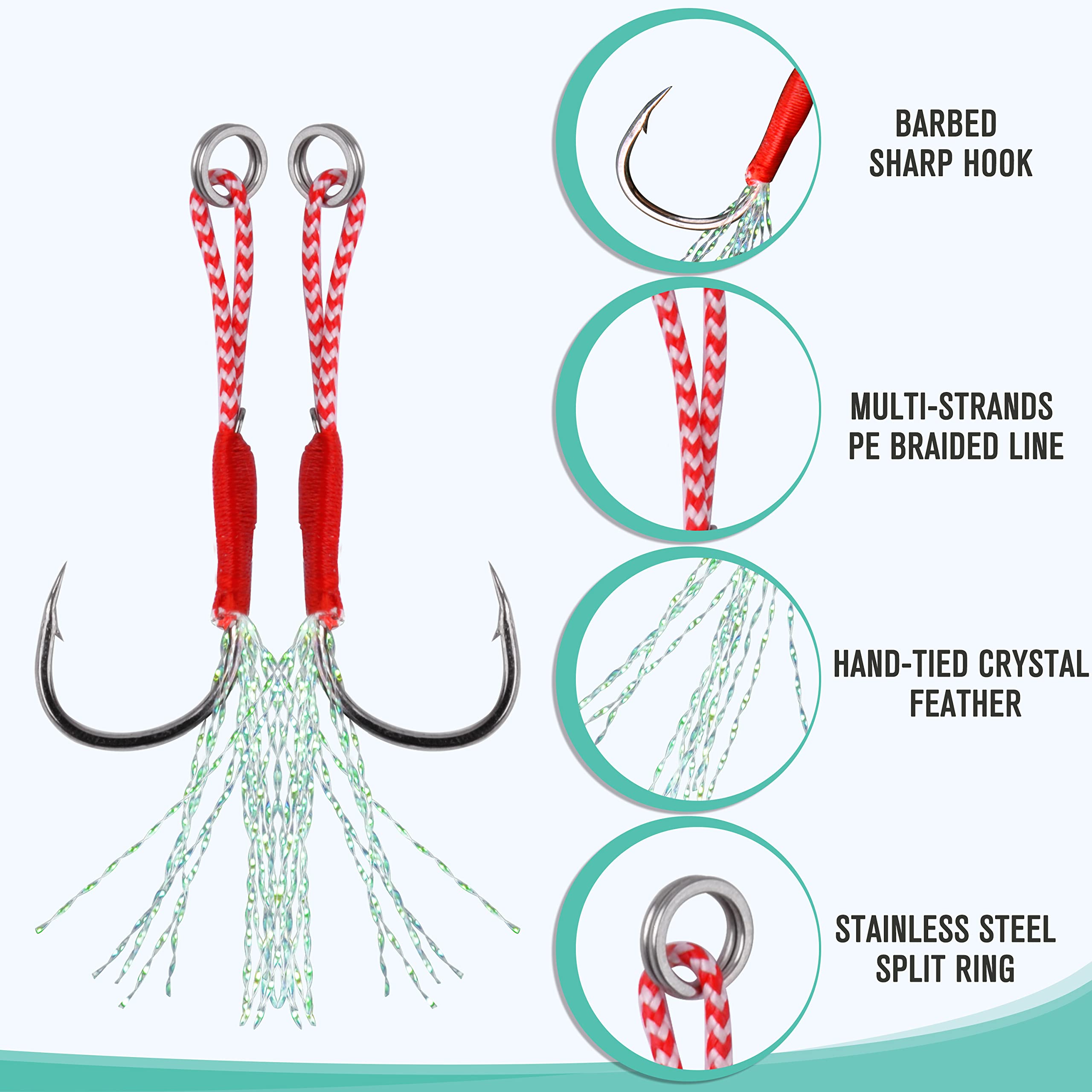 Assist Hooks Saltwater for Jigging,35pcs Micro Jigging Assist Hooks Slow Pitch Jigs Single Assist Fishing Hooks Dancing Stinger Jigging Hooks for Vertical Jigging Lures