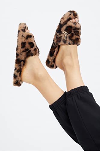 Fabletics Women's Fur Slipper, 8, Leopard
