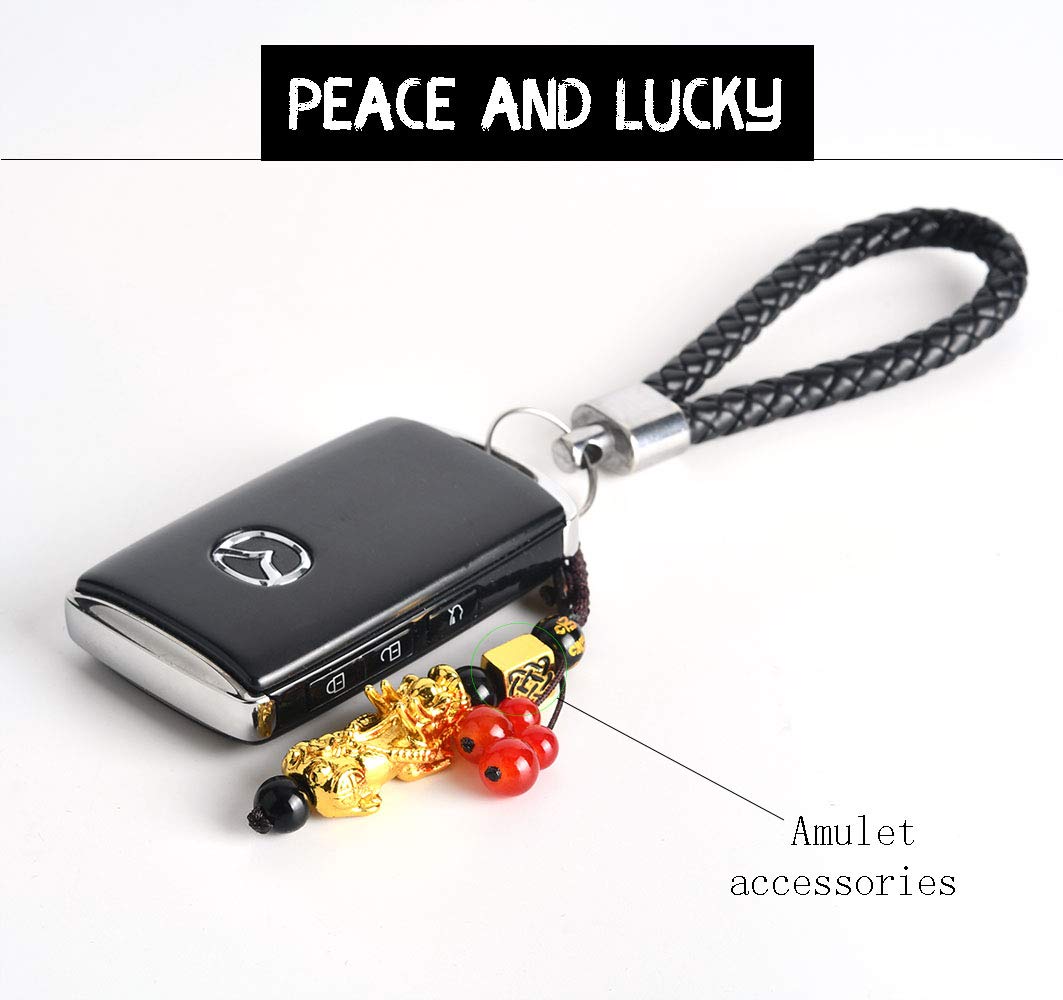 BEAUTEVER Feng Shui Fortune Blessing Wealth Bracelet Pixiu Pi Yao Black Beads Obsidian Pendant Keychain for Father Husband