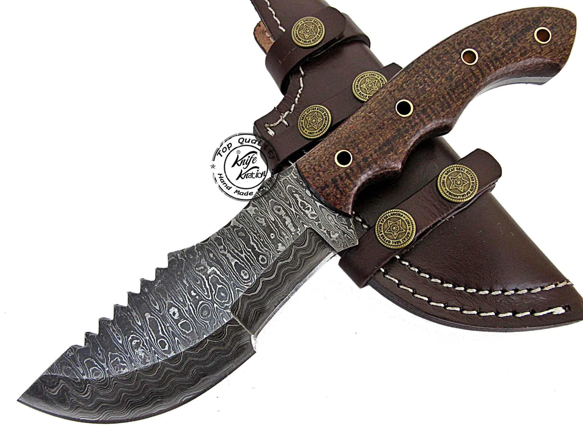 Beautiful Brown Micarta Handmade Damascus Steel Tracker Hunting Knife Prime Quality