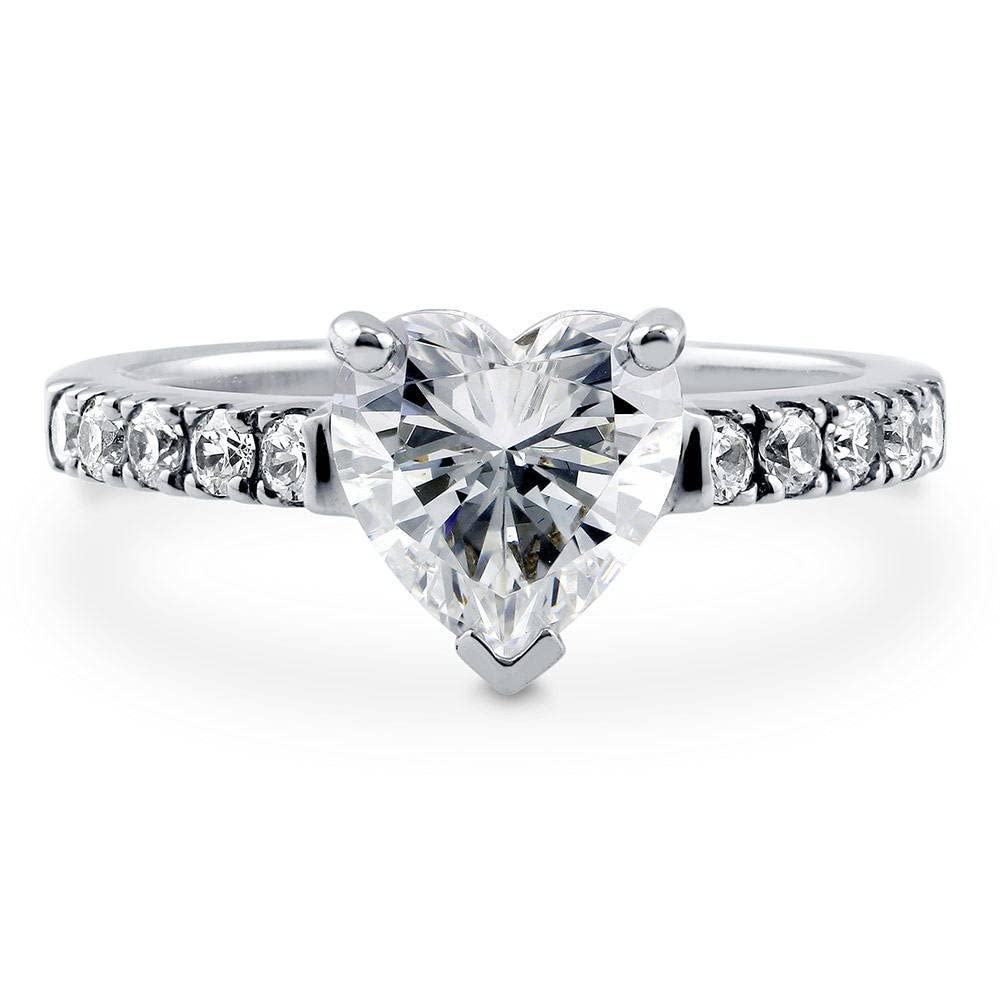 BERRICLE Sterling Silver Solitaire Wedding Engagement Rings 1.7 Carat Cubic Zirconia CZ Heart Promise Ring for Women, Rhodium Plated Size 9