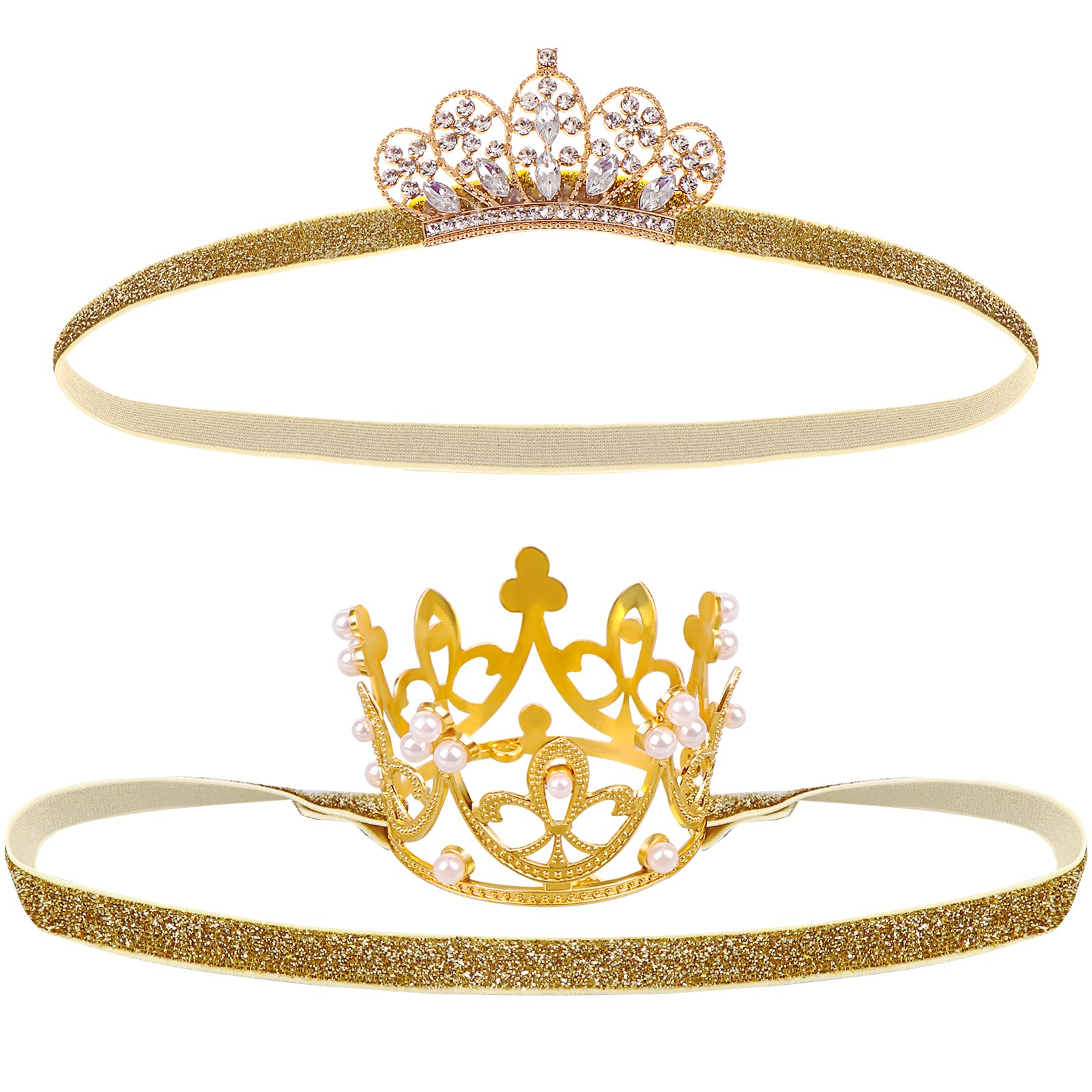Gold Baby Crown Baby Tiara Baby Crown Headband Crystal Crown Hair Belt for Little Girl Infant Princess Tiaras Birthday Elastic Hair Band for Photography Headband Props