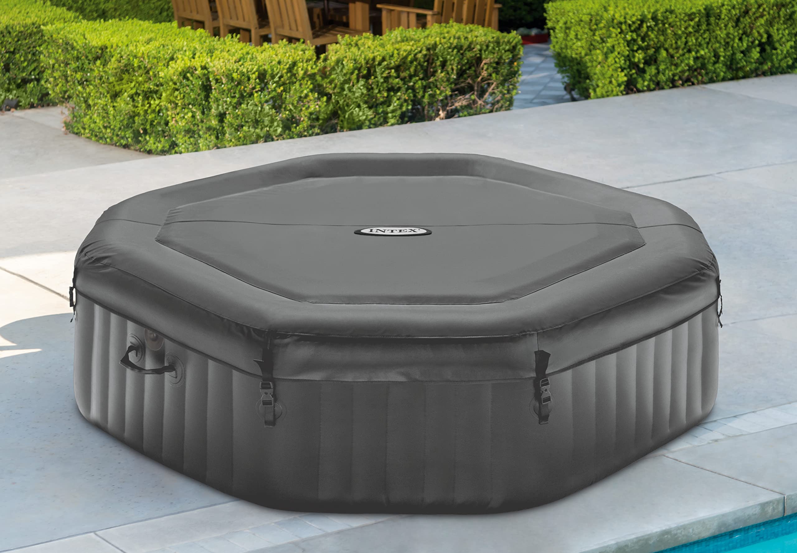 INTEX 28437EP PureSpa Bubble Deluxe Spa Set: Includes Energy Efficient Spa Cover – 140 Bubble Jets – Octagonal Design – 6 Person Capacity – 83" x 83" x 28"