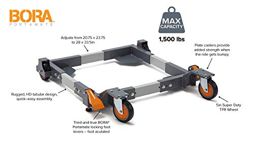 Bora Portamate Mobile Base PM-3800 with High Clearance 5β Wheels β Universal, Heavy Duty, Adjustable Rolling Kit, Floor Dolly Roller for Equipment, Power Tools, Machines- 1500 lb Capacity