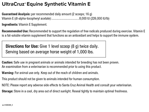 UltraCruz sc-516052 Equine Synthetic Vitamin E Supplement for Horses, 4 lb, Powder (112 Day Supply)