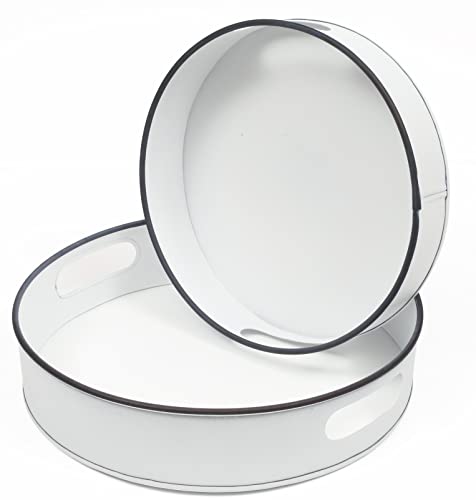 Decorative Coffee Table Tray,Galvanized Round Serving Tray for Living Room, Round Metal Tray for Ottoman or Side Table, Charcuterie Board or Cheese Platter,Set of 2 Countertop Fruit Tray Baskets