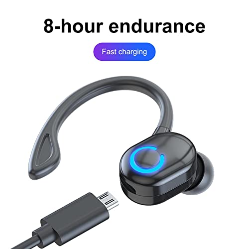 Headphones Wireless Bluetooth 5.2 Noise Cancelling with Microphone Right Single Ear Earbuds Stereo Sound Headset with Ear Hook for Driving Business Office Work Sports, Black