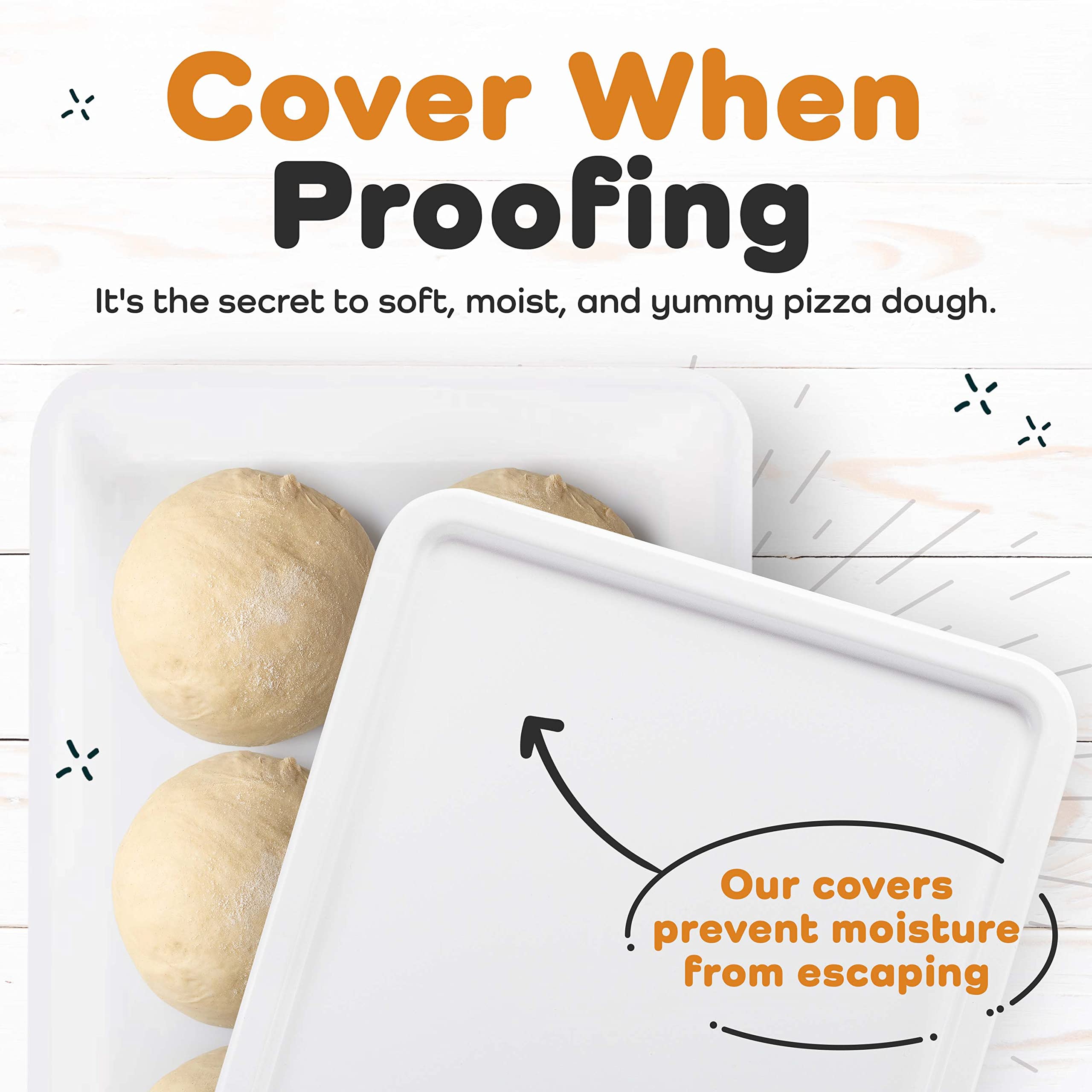 GSM Brands Pizza Dough Proofing Box - Stackable Commercial Quality Trays with Covers (17.25 x 13 Inches) - 2 Trays and 2 Covers