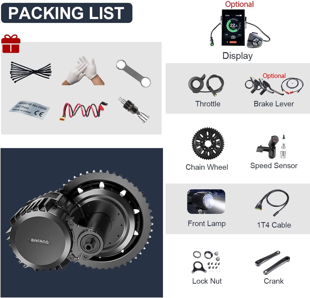 BAFANG 1000W Mid Drive Kit : BBSHD 48V Mid Motor for 68mm Bottom Bracket, 500C Display and 46T Chainring, 8Fun Electric Bike Conversion Kit for Mountain City Ebike - No Battery