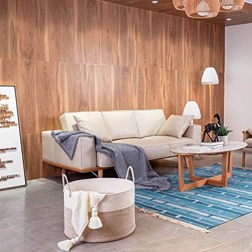 MINTWOOD Design Extra Large 22 x 14 Inches Cotton Rope Blanket Basket Living Room, Woven Laundry Basket, Toy Storage Baskets Bin, Decorative Round Pillow Towel Basket with Handles