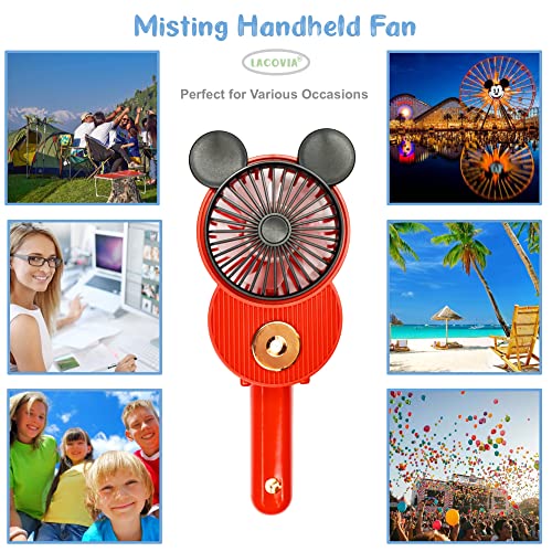 LACOVIA Cute Mickey Misting Mini Fan, Handheld Portable USB Rechargeable Fan with 3 Adjustable Speeds, Foldable Personal Fan For Travelling(White)