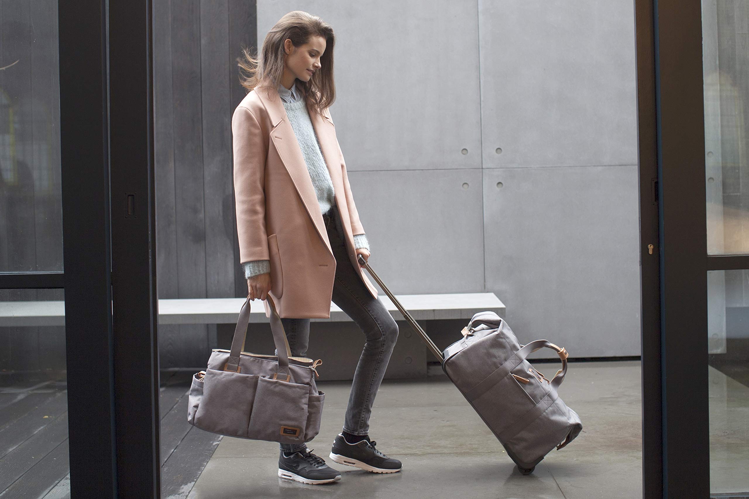 Storksak Travel Cabin Carry On with Wheels and Multi-functional Organizer, Water-Resistant, Grey
