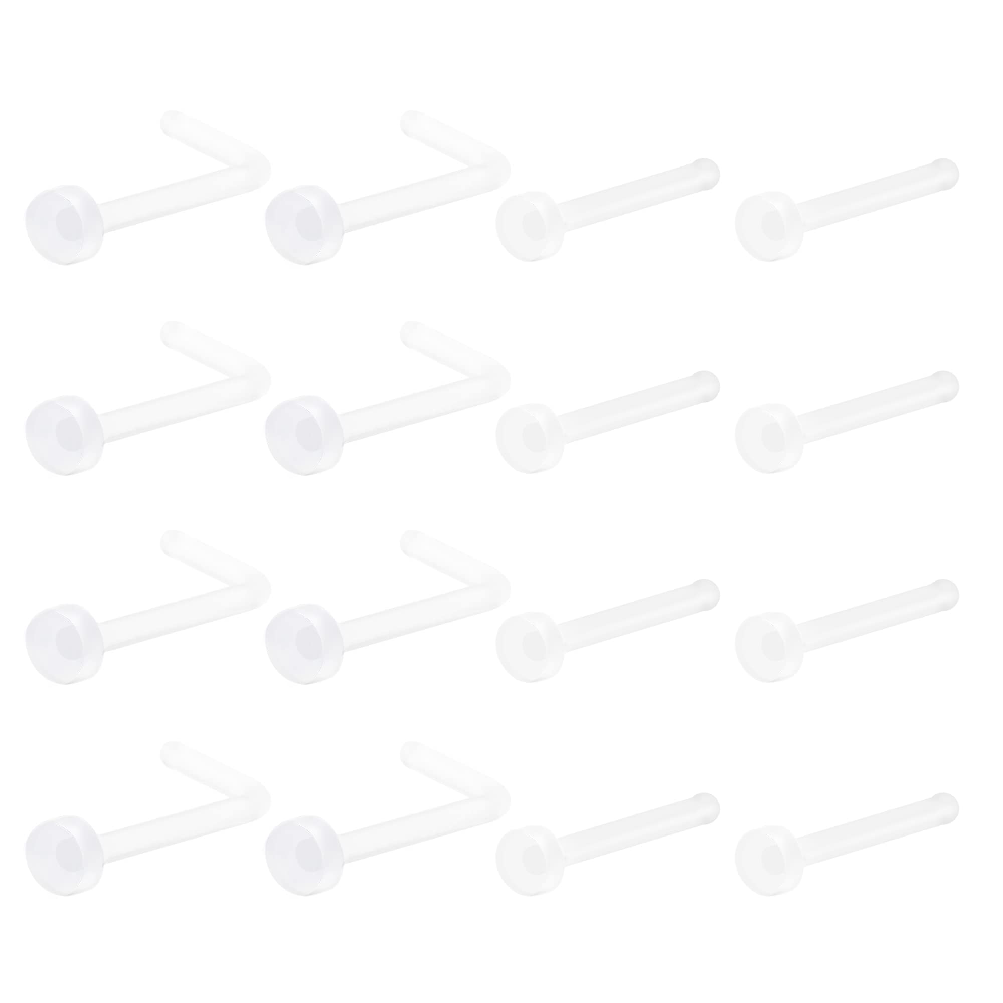 BuluoK Clear Nose Studs, 18G 20G Acrylic L Shape Nose Rings Retainer Bioflex Bone Pin Straight Nose Studs Retainer Flexible Nose Piercing Retainer Flat Top for Men Women, 50pcs