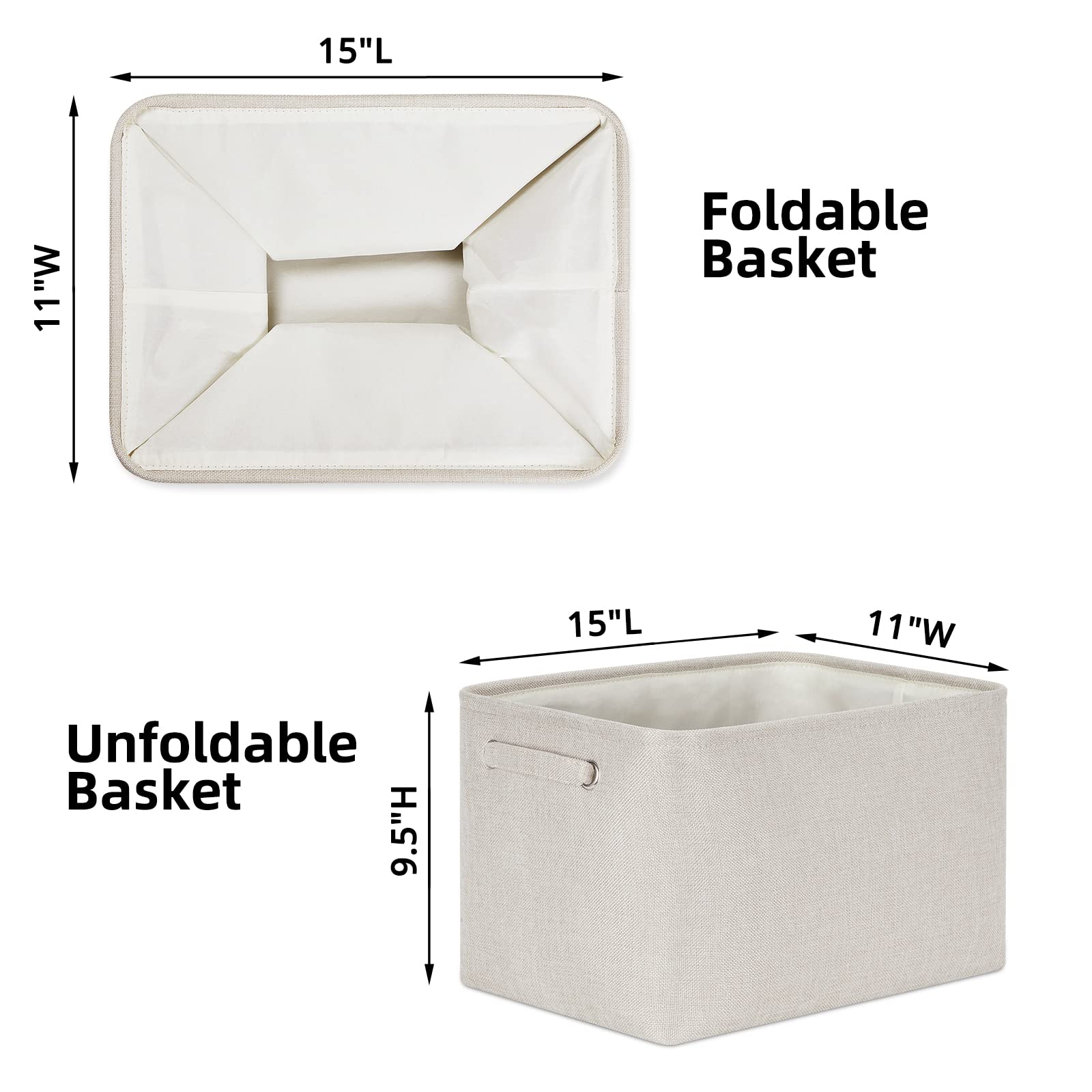 Bliecamile Fabric Storage Baskets for Organizing Closet, Beige Storage Baskets for Shelves, Large Closet Baskets for Nursery, Home, Large Canvas Storage Bin with Cloth Handles(Medium-3PCS, Beige)