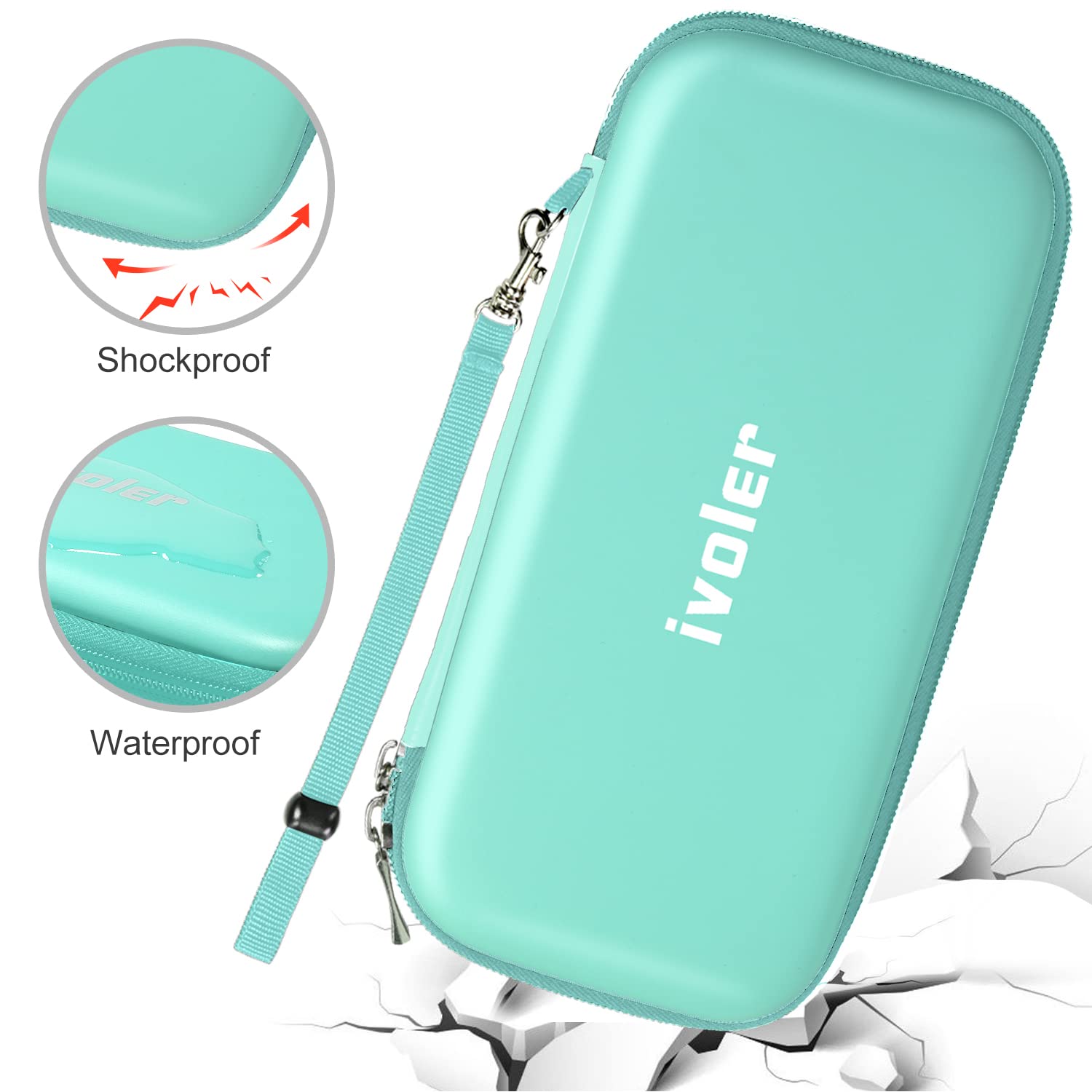 ivoler Carrying Case for Nintendo Switch Lite, Ultra Slim Portable Hard Shell Pouch Travel Game Bag for Switch Lite Accessories Holds 10 Game Cards,Turquoise