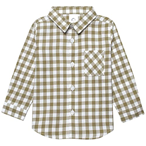 Gerber Baby and Toddler Boys Long Sleeve Button Up Plaid Shirt, Tan Plaid, 18 Months