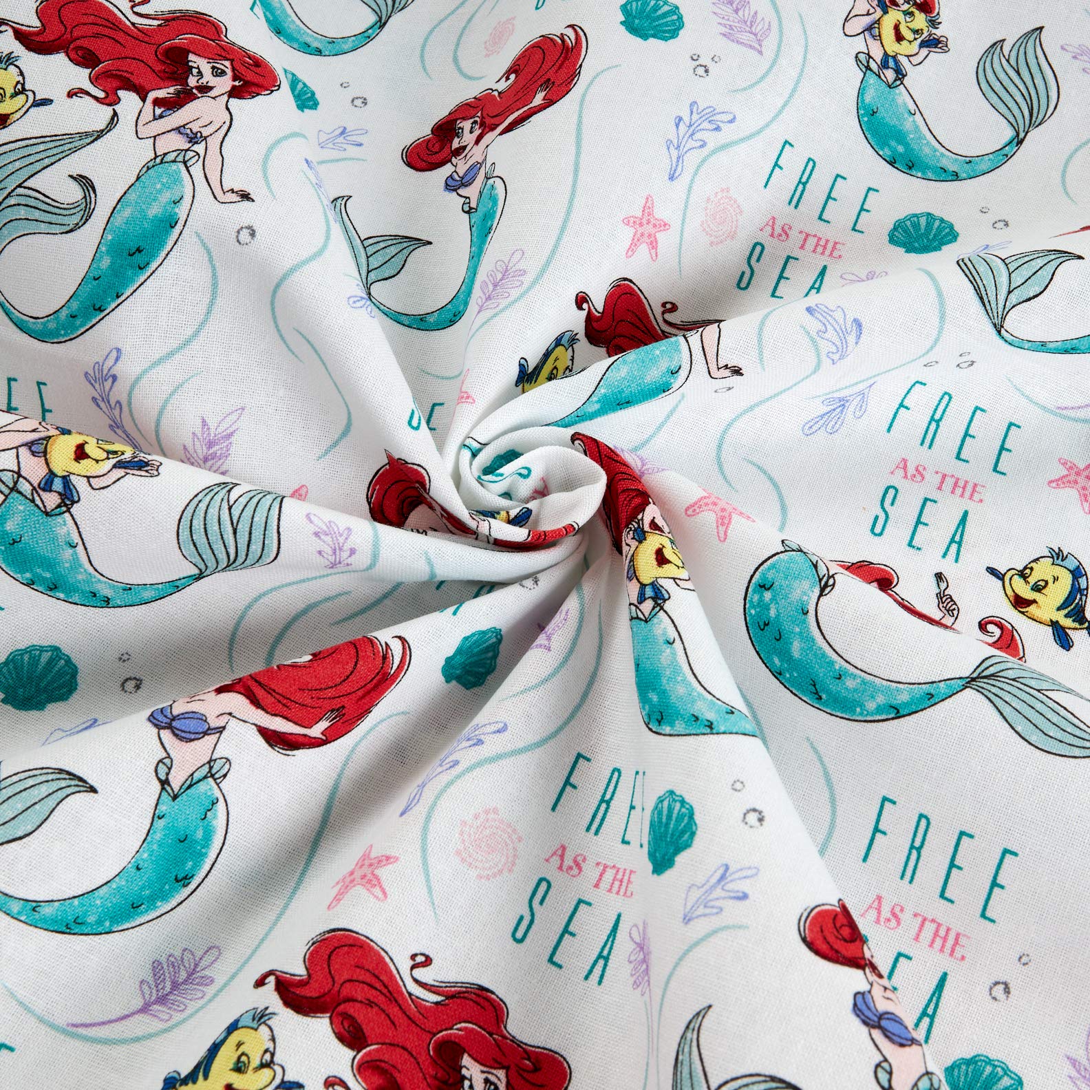 Disney Princess Ariel Free As The Sea White, Fabric by the Yard