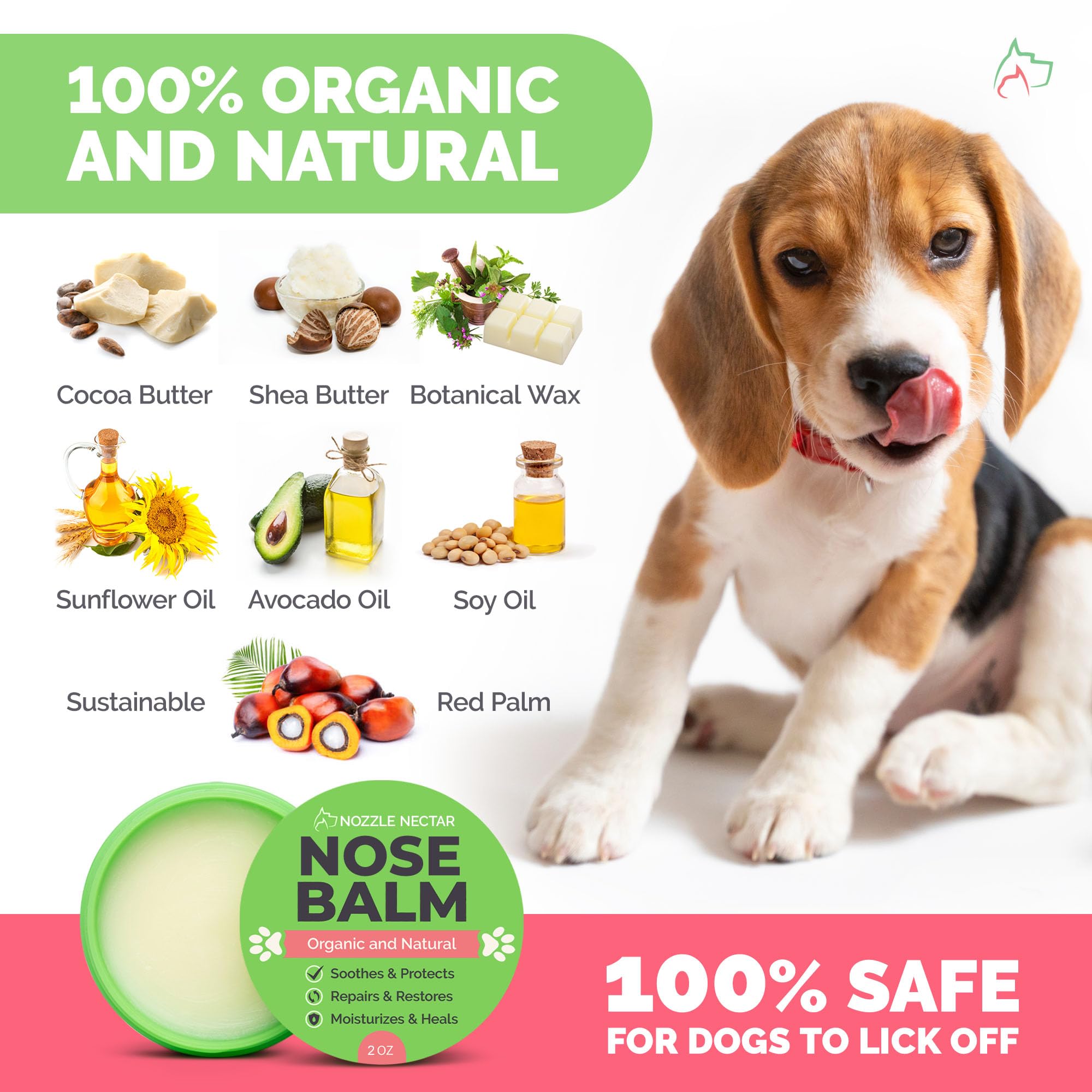 Dog Nose Balm - 100% Organic & Natural Nose Moisturizer and Healing Cream Butter - Dog Dry Nose Treatment and Moisturizer - Heals, Repairs & Protects Chapped, Damaged & Rough Noses