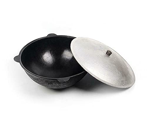 Free2Buy CKG Heavy Duty Cast Iron Казан Oven Tatar Dish Plov Плов Pot Mangal Making Cookware Kazan Insulated Double Handle with Lid Cooking Frying Pan – 22 L - Cooking Gifts