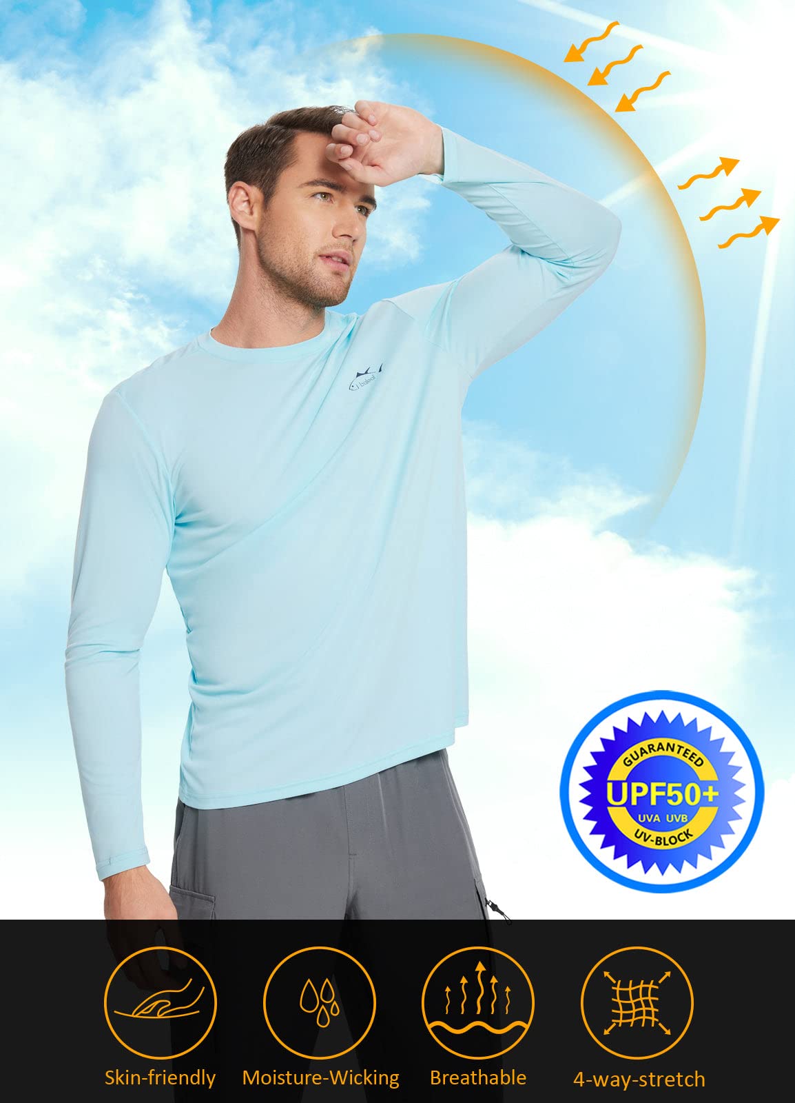 BALEAF Men's Fishing Shirts Long Sleeve Performance UPF 50+ Sun Protection SPF T-Shirts Swimming Quick Dry White M