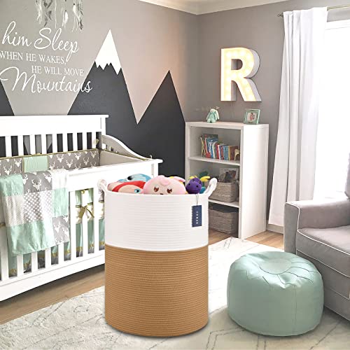 COMSE Extra Large Blanket Basket, Storage Basket, Large Laundry Baskets, 15.7βx 21.7β, Cotton Rope Basket, Blanket Storage for Living Room, Toy Basket, Woven Basket, Clothes Baskets,White/Camel