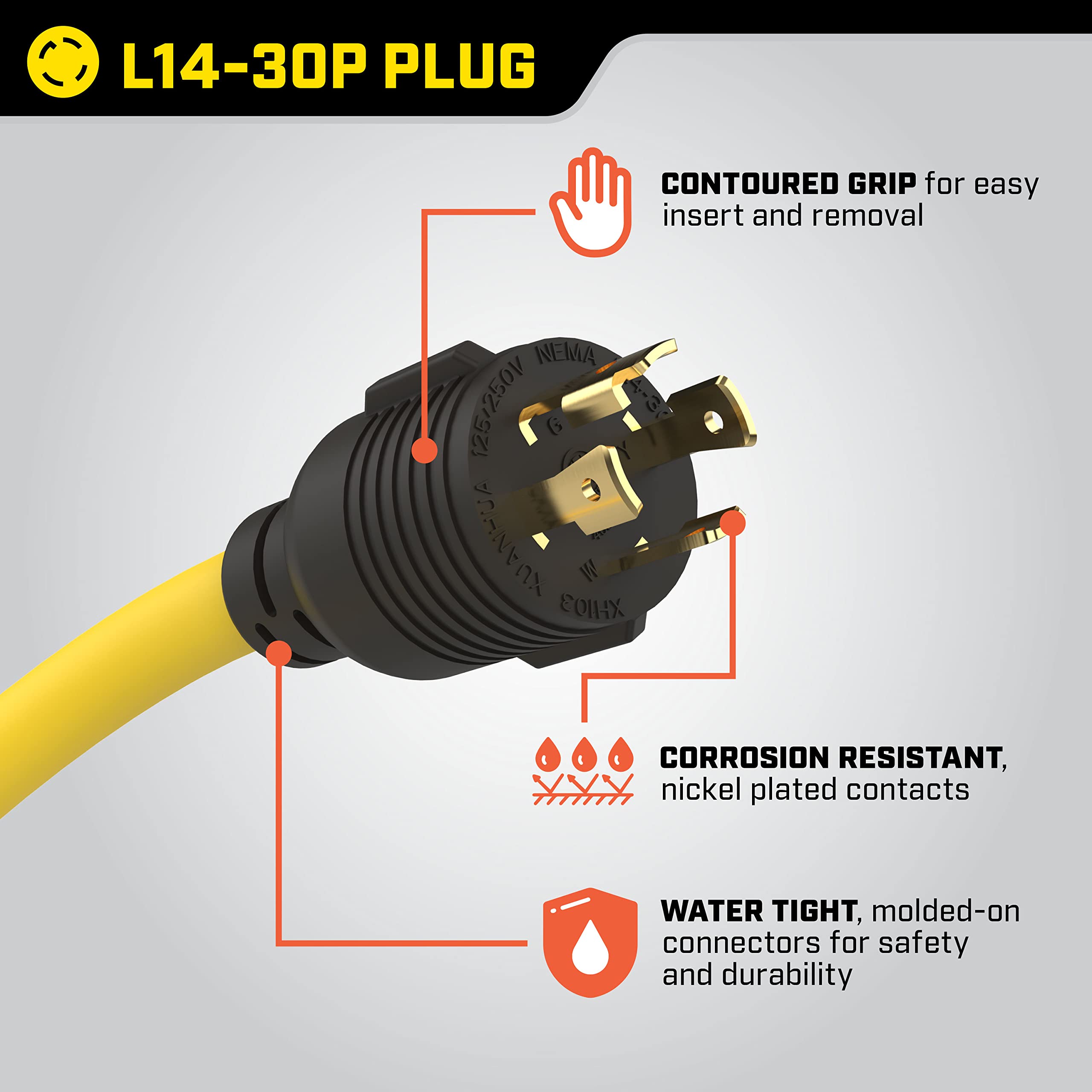 Champion 25-Foot 30-Amp 250-Volt Generator Power Cord for Manual Transfer Switch (L14-30P to L14-30R)