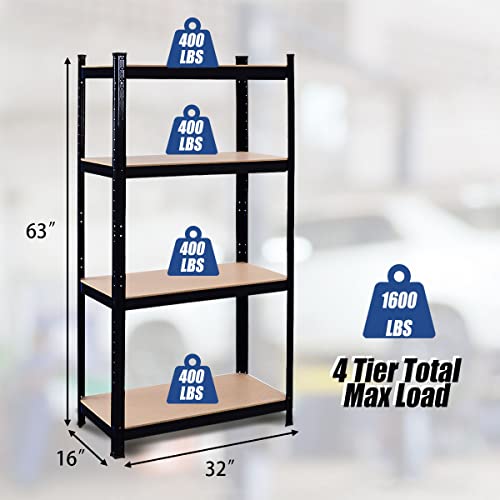 ERGOMASTER Storage Shelves Metal Garage Shelving Unit 4-Shelf Adjustable Heavy Duty Boltless Organizer Rack for Home Warehouse Pantry Office 64" W x 16" D x 63" H(Black,2Pack)