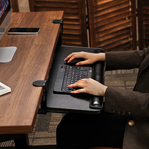 ERGOMOER Large Keyboard Tray Under Desk, C-clamp Mount System, Slide-Out Computer Keyboard Tray Fits Full Size Keyboard and Mouse for Computer Desk Office Desk and Standing Desk (Mat)