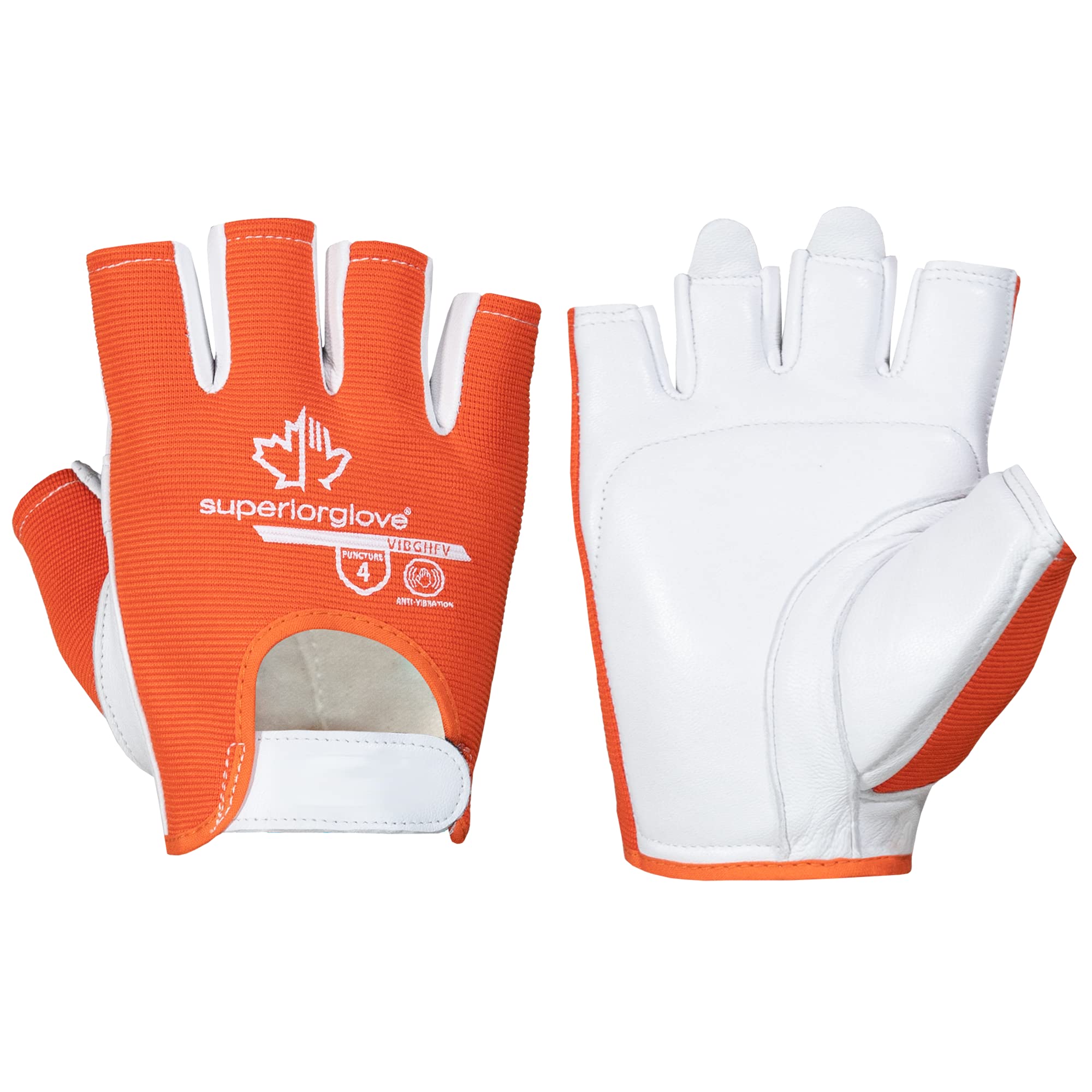 Superior Glove VIBGHFV/L Vibrastop Goatskin Leather Palm Half-Finger Vibration-Dampening Gloves, Size Large