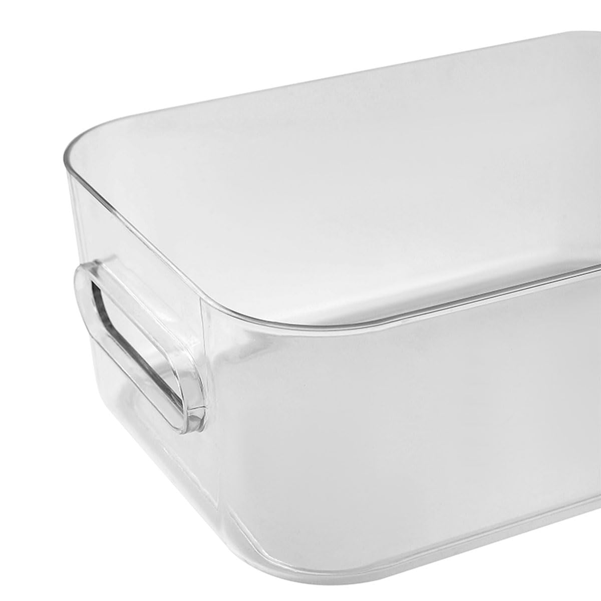 Ceromo 0.2Quart Clear Storage Bin with Bamboo Wooden Lid, Plastic Storage Containers with Handles for Organizing, Stackable, Transparent, Set of 4