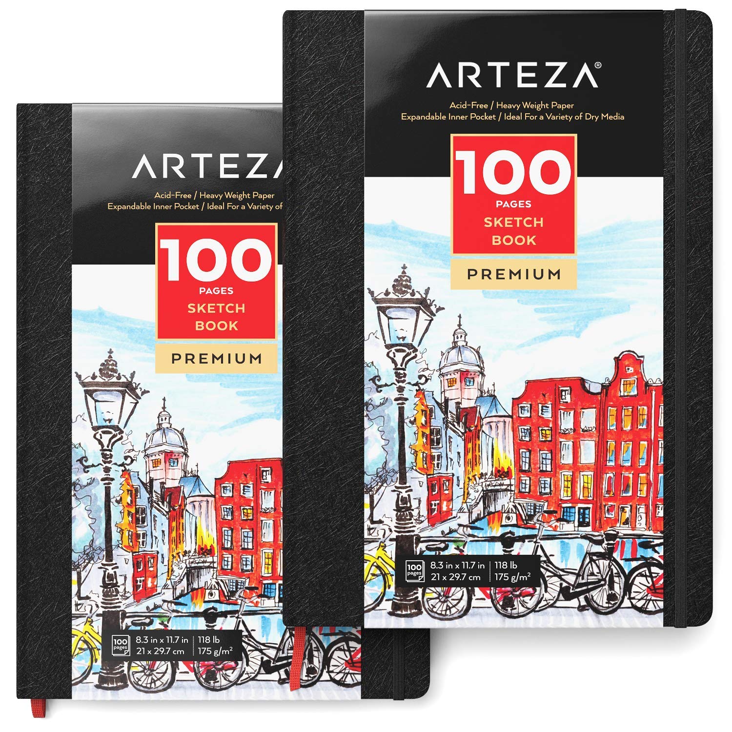ARTEZA Hardcover Sketch Book 8.3x11.7 Drawing Pad 2 Pack 100 Sheets Sketch Pads for Drawing for Adults & Teens