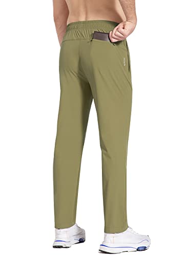 BALEAF Men's Golf Pants Running Pants with Zipper Pockets Nylon Elastic Waist Lightweight Stretch Workout Olive L
