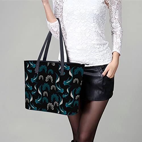 Beautiful Ethnic Koi Fish Women's Tote Bag PU Leather Shoulder Bag Handbags Purse For Work Shopping Travel