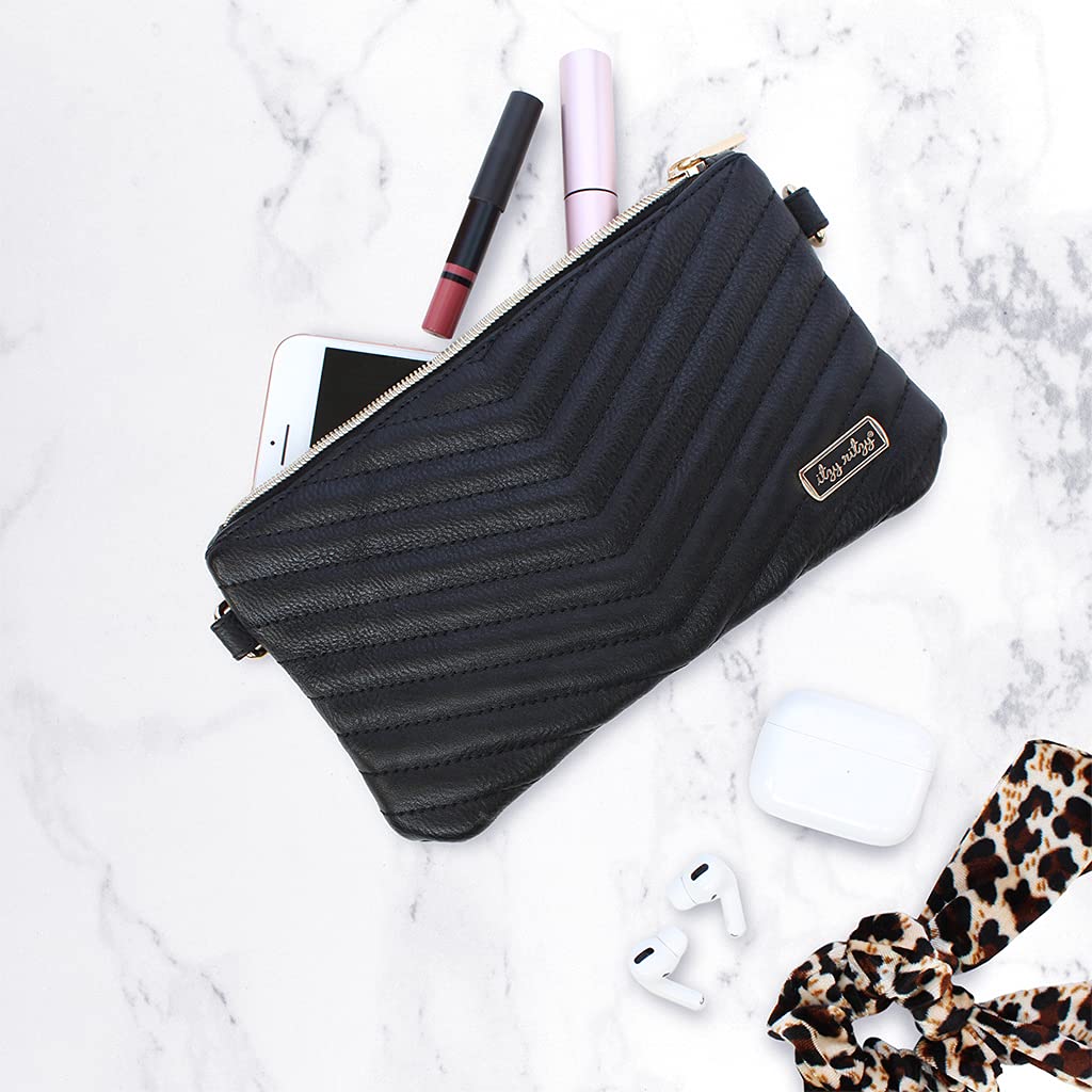 Itzy Ritzy Boss Pouch Wristlet, Crossbody Clutch & Belt Bag - Black Clutch Purse for Women - Includes Crossbody Strap & Wristlet Strap - Features 6 Card Slots & 2 Zippered Pockets (Jetsetter)