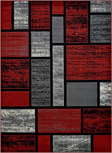 champion rugs Square Pattern Red Area Rug Box Pattern Modern (7β 8β X 10β 8β)
