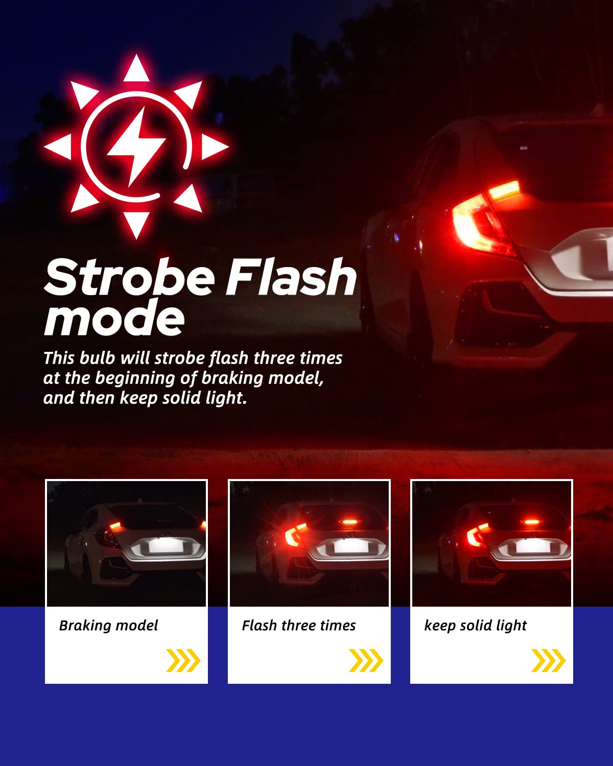 AUTOONE 3156 3157 LED Strobe Brake Light Bulbs, Super Bright Tail light 3056 3057 4157 3047 4057 3457 Halogen Replacement Bulb Brilliant Red, Pack of 2