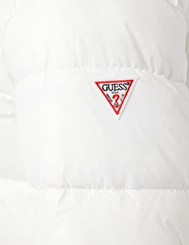 GUESS Men Mid-Weight Puffer Jacket with Removable Hood, White, Medium