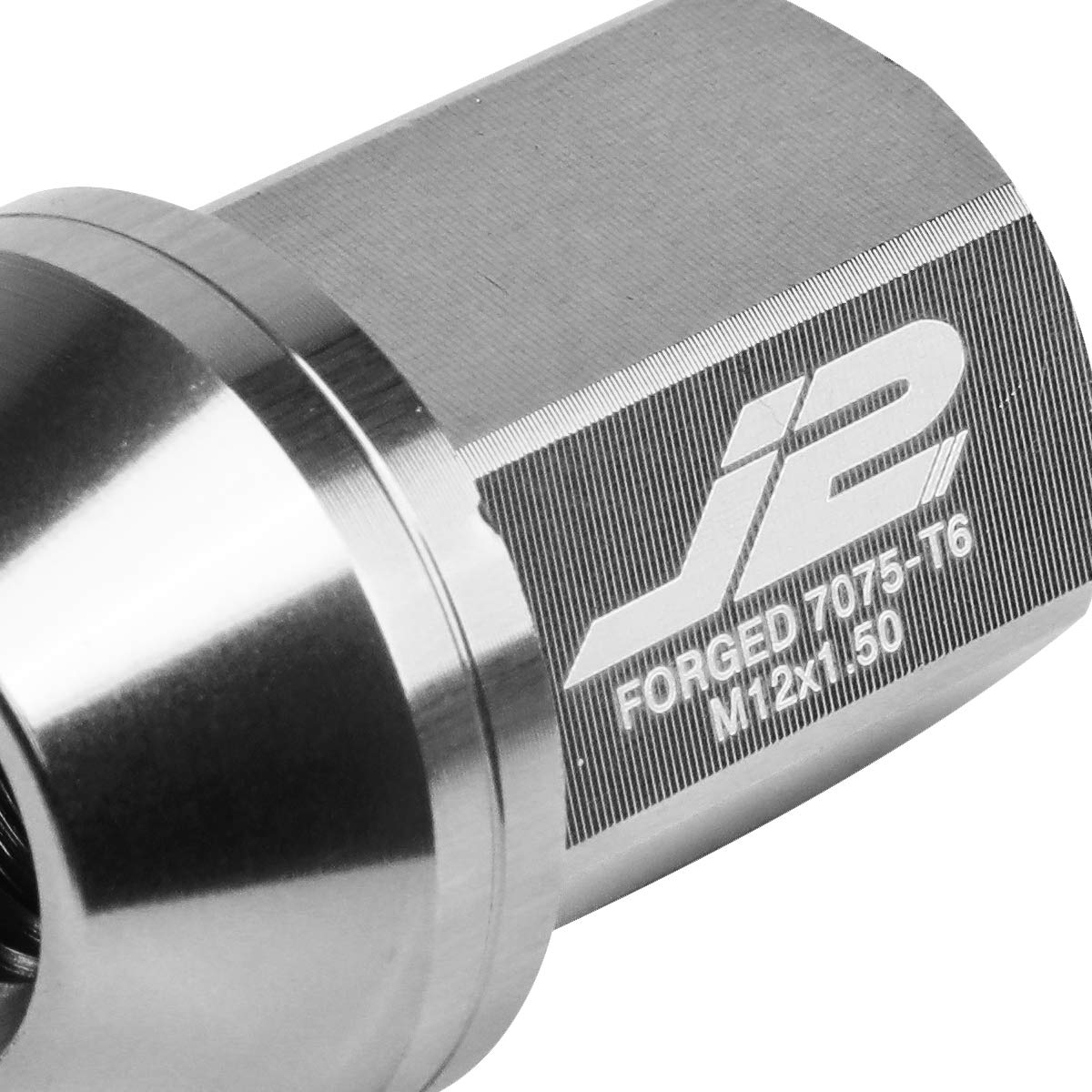 J2 Engineering 7075 Aluminum Silver M12 x 1.5 20Pcs L: 35mm Close End Lug Nut w/Socket Adapter