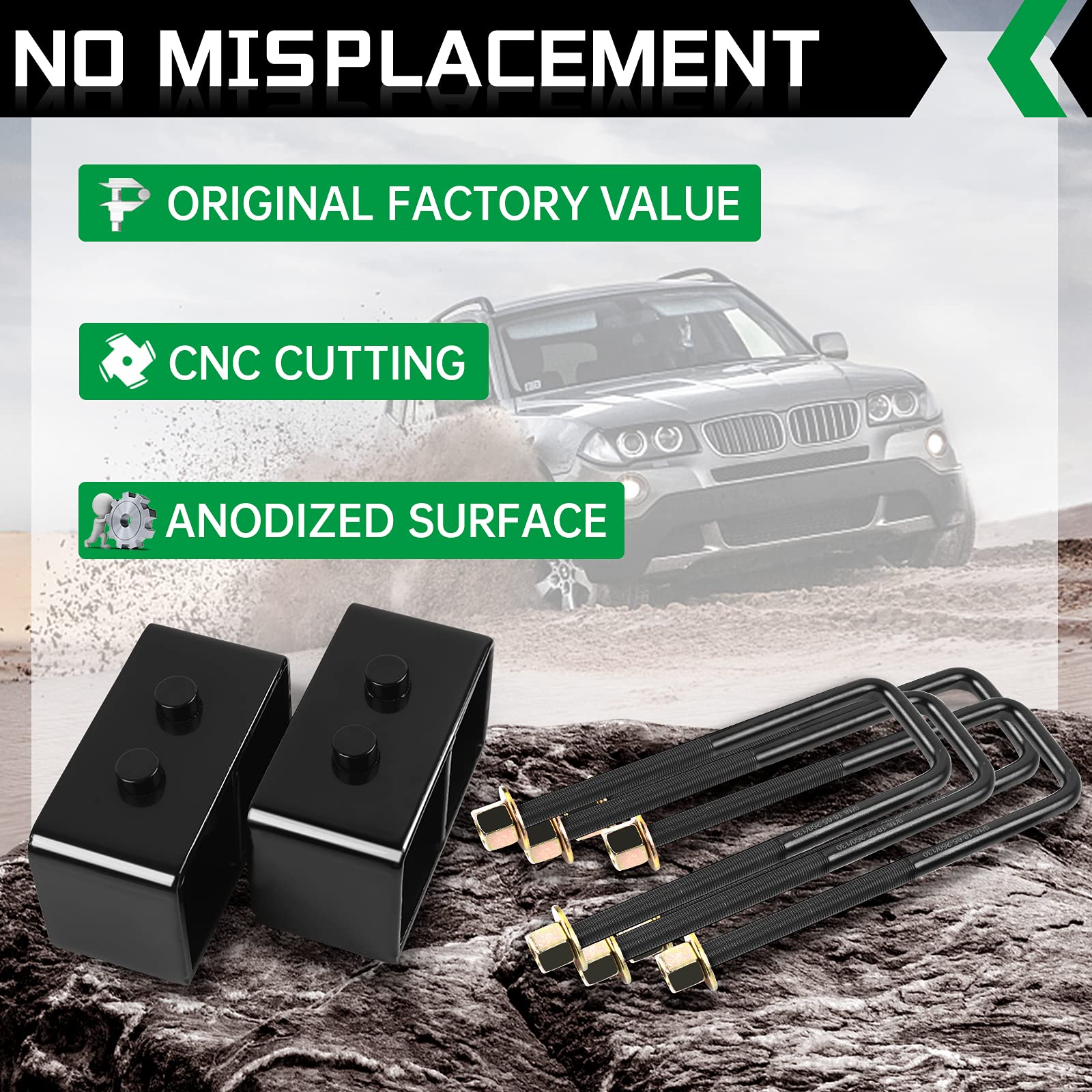AUTOPTIM 3 inch Rear Leveling Lift Block Kit, Replacement for 2004-2021 Ford F150 Square Leaf Spring Axle U Bolts Set