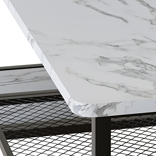 Huhote Nesting Coffee Table Set of 2 Storage End Table Modern White Faux Marble Round and Rectangular Table,2 Tiers Large Table with Metal Frame for Living Room Balcony Cabin Bed Room Dining Room.