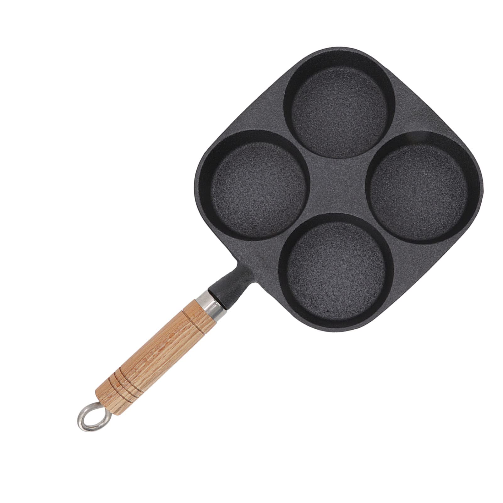 Dussdote Egg Pan, Egg Pan for Egg 4 Cup Egg Frying Pan with Wooden Handle for Breakfast Pancakes Omelettes