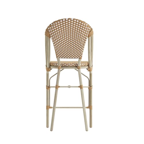 Flash Furniture Lourdes Commercial Grade Bistro Counter Stool, Stackable Indoor/Outdoor Dining Stool, 26"High, Natural/White-Light Natural Finish, Set of 2