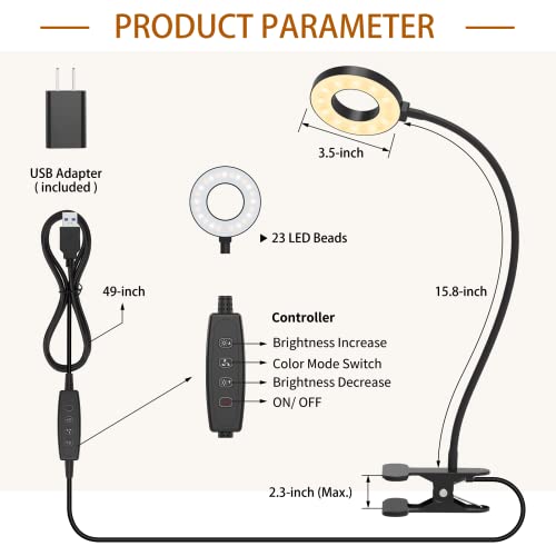 iZELL Desk Lamp, [3 Color Modes & 10 Brightness] LED Reading Light with Clamp, Flexible Gooseneck Book Light for Kids Reading Book in Bed at Night Clip on Table, Headboard, Dorm, Zoom Meetings