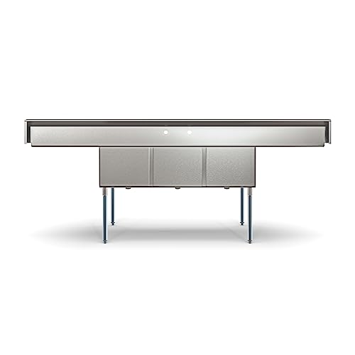 KoolMore 102 in. Three Compartment 18-Gauge Stainless-Steel Commercial Kitchen Sink, Bowl Size 18x24x14, with Three Basins for Washing and Rinsing Dishes with Two Drainboards (KM-SC182414-24B3)
